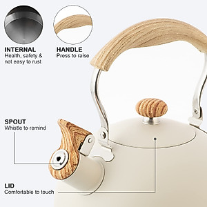 2.6 Quart/2.5 L Whistling Tea Kettles with Wood Grain adjustment Nylon Handle, Capsule Base Tea Kettle, White (White)