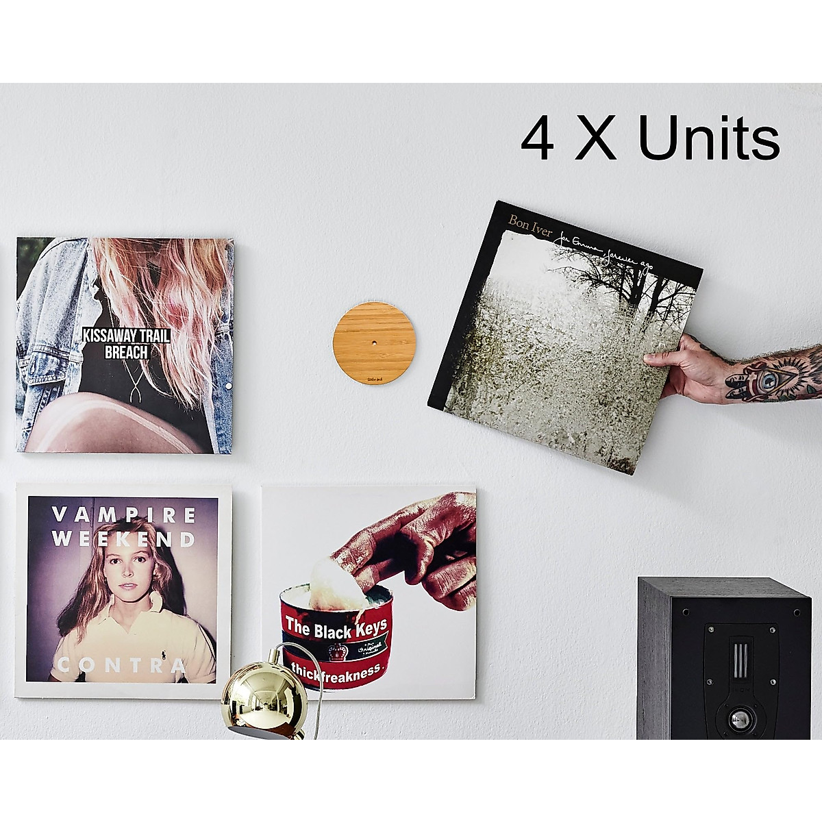 Twelve Inch 4 Bamboo Vinyl Record Wall Mount Display | Floating Album Storage LP Holder with No Frames or Visible Support | Turn Your Living Space Into an Art Gallery with Your Collection 4ECO