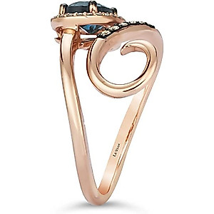 LE VIAN 1/8 Carat Diamond and Oval Blue Topaz Bypass Ring for Women in 14k Rose Gold (G-H/Fancy Brown, VS2-SI1, cttw) Anniversary Promise Ring Size 8