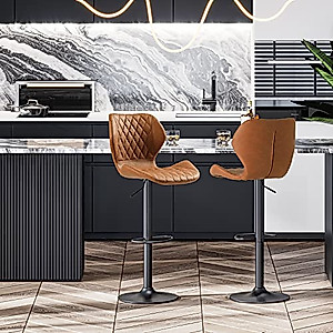 DICTAC Leather Bar Stools Set of 2 Brown Adjustable Bar Stools, Breakfast Bar Stools Counter Height Swivel Bar Chairs for Kitchens Island, 400lbs Capacity