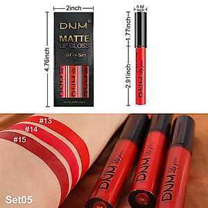 AMY'S DIARY 3Pcs Dark Red Matte 24 hour Liquid Lipstick Sets,Matte Lip Stain Long Lasting 24 Smudge Waterproof Lip Gloss Gift Makeup Set Lipstick for Women Lippies (06)