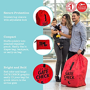 Disney Baby by J.L. Childress Gate Check Bag for Car Seats - Fits ALL Car Seats, Carriers & Booster Seats - Car Seat Bag for Air Travel - Red, Mickey Mouse