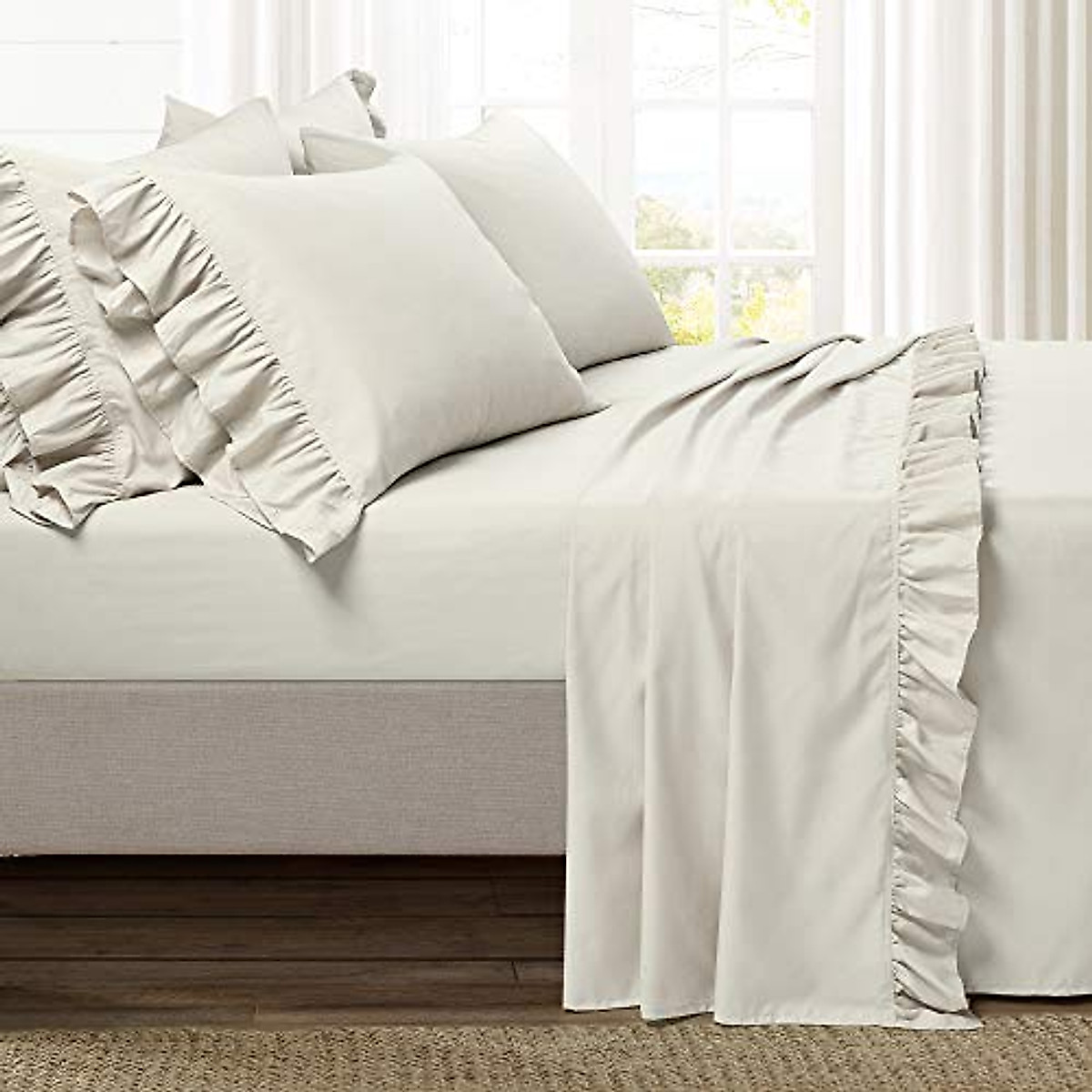 Lush Decor Reyna 4 Piece Ruffle Sheet Set, Queen, Wheat