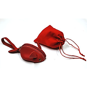 Genuine Leather Mouse Coin Purse Wallet, Womens Change Purse with Zipper, Cute Soft Leather Coin Pouch Mini Size - (Red)