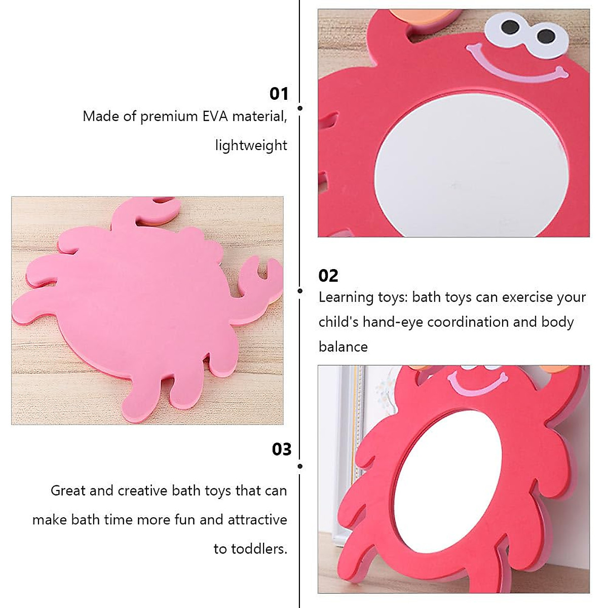 2pcs Mirror Bath Toy Baby Toddler Cartoon Frog Crab Mirror Bathing Plaything Water Toy for Kids Toddler