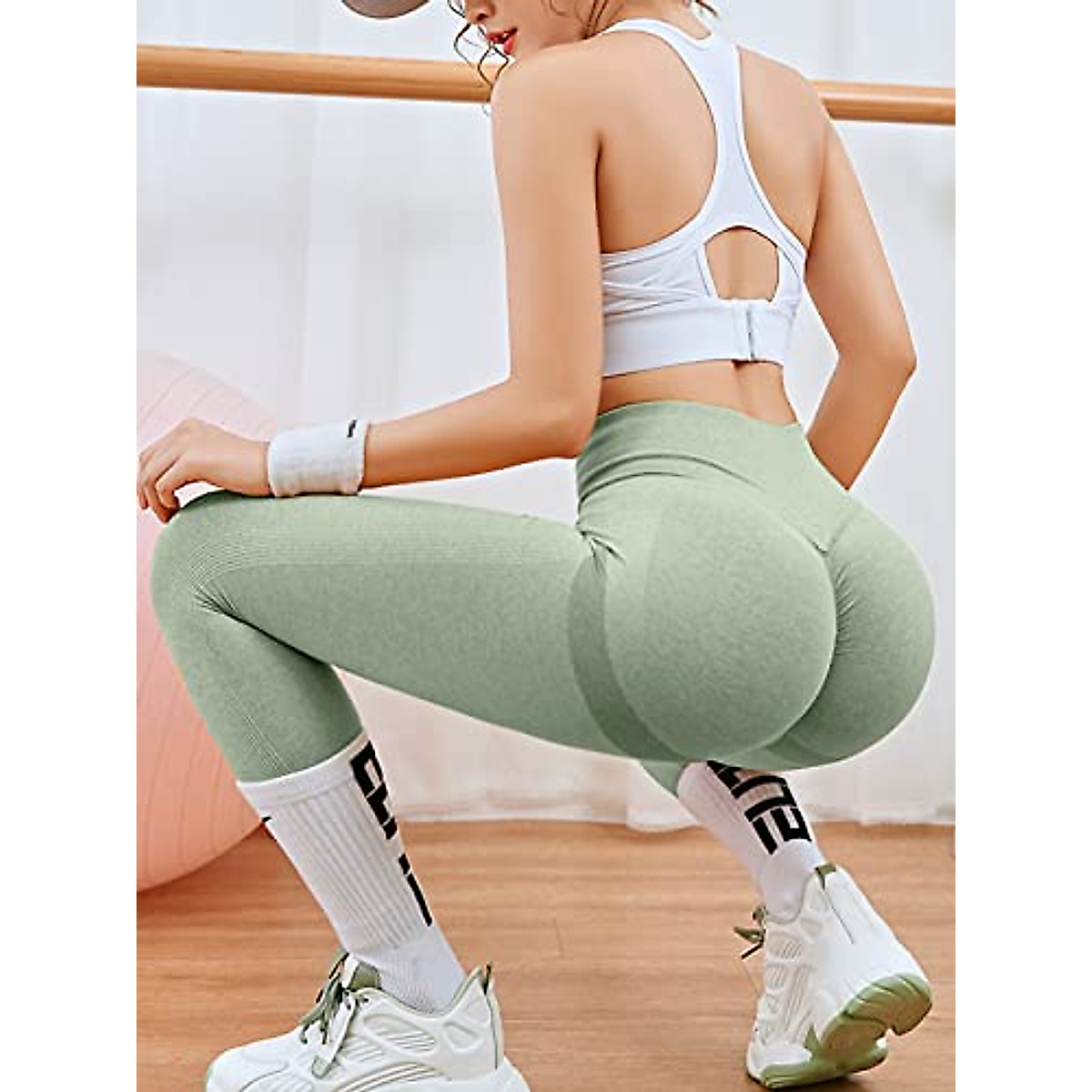 SENBAN Scrunch Butt Lift Leggings for Women Workout Yoga Pants Ruched Booty High Waist Seamless Leggings Compression Tights Army Green XL