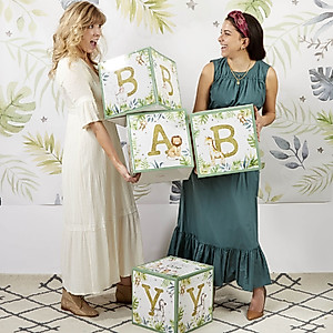 Kate Aspen Safari Baby Boxes with Letters for Baby Shower Decorations Photo Prop & Jungle Animal Nursery Décor (Set of 4 Spells BABY) (28609NA)