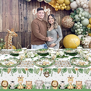 Lopeastar 3Pieces Jungle Safari Tablecloths Animal Print Table Cover, Sage Green Baby Shower Decorations Zoo Birthday Party Supplies for Boys Kids Plastic Table Cloth 108×54 Inch