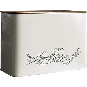 Extra Large Bread Box for Kitchen Countertop with Bamboo Cutting Board Lid - Vertical Space Saving Bread Holder Keeper Holds 2 Loaves - White Cream Farmhouse Breadbox Bread Storage, Bread Container