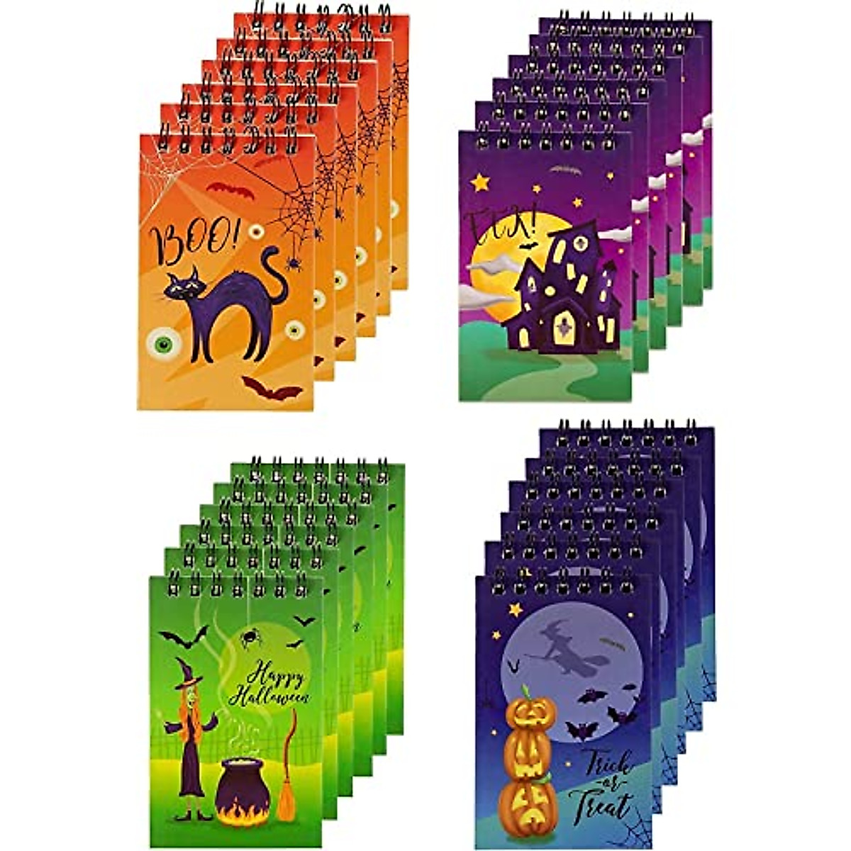 Spiral Notepad - 24-Pack Top Bound Notebooks, Bulk Mini Spiral Notepads for Notes, to-do Lists, Kids Halloween Party Favors, Trick-or Treating, Lined Paper, 4 Halloween Designs, 2.75 x 4.25 Inches