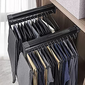 Pull Out Clothes Hanger Rail for Closet, Adjustable Heavy Duty Steel Clothes Storage Hanger Rack Bar for Pants Coats (347mm)