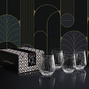 Grace Era Stemless Wine Glasses Set of 4 Beverage Cups, Zelda Collection, Wine Tumblers for Red and White Wine, Water Glasses, Drinking Glasses Unique Gift for Women, Men, Wedding