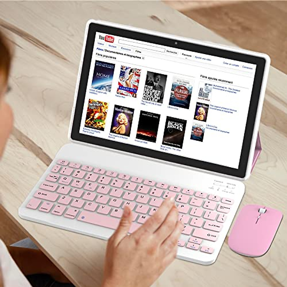 Tablet 10 Inch Android Tablets, 2 in 1 Tablet With Keyboard 64GB+4GB RAM 10.1" Tablets, 8MP Camera 6000mAh Battery, Include Keyboard/Mouse/ Case/ Stylus Pen/Tempered Film Wifi Tab Pink/Girl Tablet PC