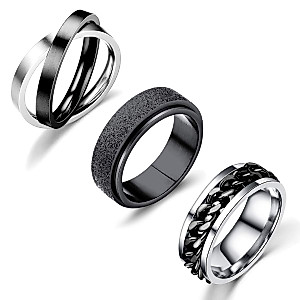 Nanafast 3 PCS Anxiety Spinner Ring Stainless Steel Spinner Band Ring Fidget Rings for Women Men Relieving Stress Anxiety Rings Set black 6