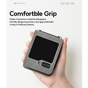 GOOSPERY Wallet Case Compatible with Galaxy Z Flip 5 Case, Detachable Card Holder 2 Card Pocket Storage Premium PU Leather Adjustable Cross-Body Strap Attached Earbud Cord Organizer - Grey