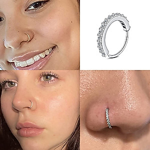 Longita 20g Nose Rings Surgical Steel L Shape Studs Stainless Thin Ring Hoop Silver Pack Screw Bone Opal Diamond Heart Nostril Piercing Jewelry for Men Women