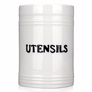 Best White Large Ceramic Utensil Crock Kitchen Spoon Stand Utensil Jar Flatware Caddy Cooking Spoon Utensil Holder Organizer Silverware Holder Stove Top Utensil Holder