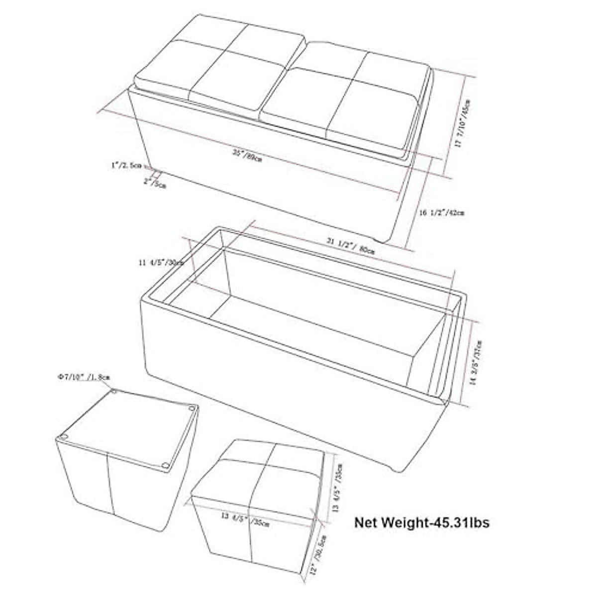 SIMPLIHOME Avalon 35 inch Wide Contemporary Rectangle 5 Pc Storage Ottoman in Distressed Black Vegan Faux Leather, Assembled, for the Living Room, Entryway and Family Room