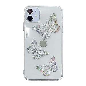 LUSAMYE Compatible with iPhone 12 and iPhone 12 Pro Case with Screen Protector,Clear Cute Butterfly Design Soft TPU Electroplated Cover Bling Glitter Cool Slim Trendy Pattern for Girl Women Phone Case