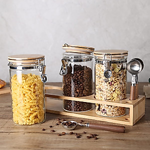 KKC HOME ACCENTS Airtight Glass Coffee Bean Storage Jars with Scoops for Coffee Bar,Sealed Glass Canisters with Hinghed Lids for Ground Coffee,Loose Leaf Tea, Matcha,Sugar,40 Fluid-oz