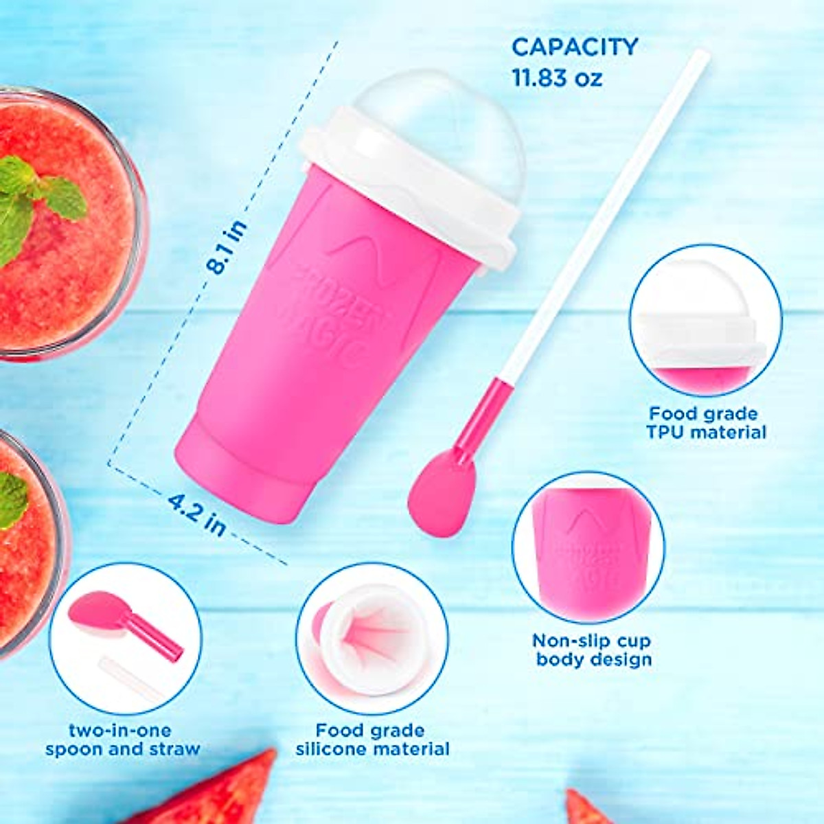Slushy Cup Slushie Cup, Slushy Maker Cup, Quick Frozen Magic Squeeze Cup, Double Layer Slush Cup Squeeze, Homemade Summer DIY Milk Shake Ice Cream Maker, Cool Stuff Birthday Gifts for Kids (Pink)