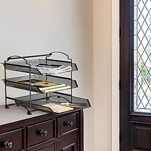 SimpleHouseware 3 Tier Stackable Desktop Document Letter Tray Organizer, Black