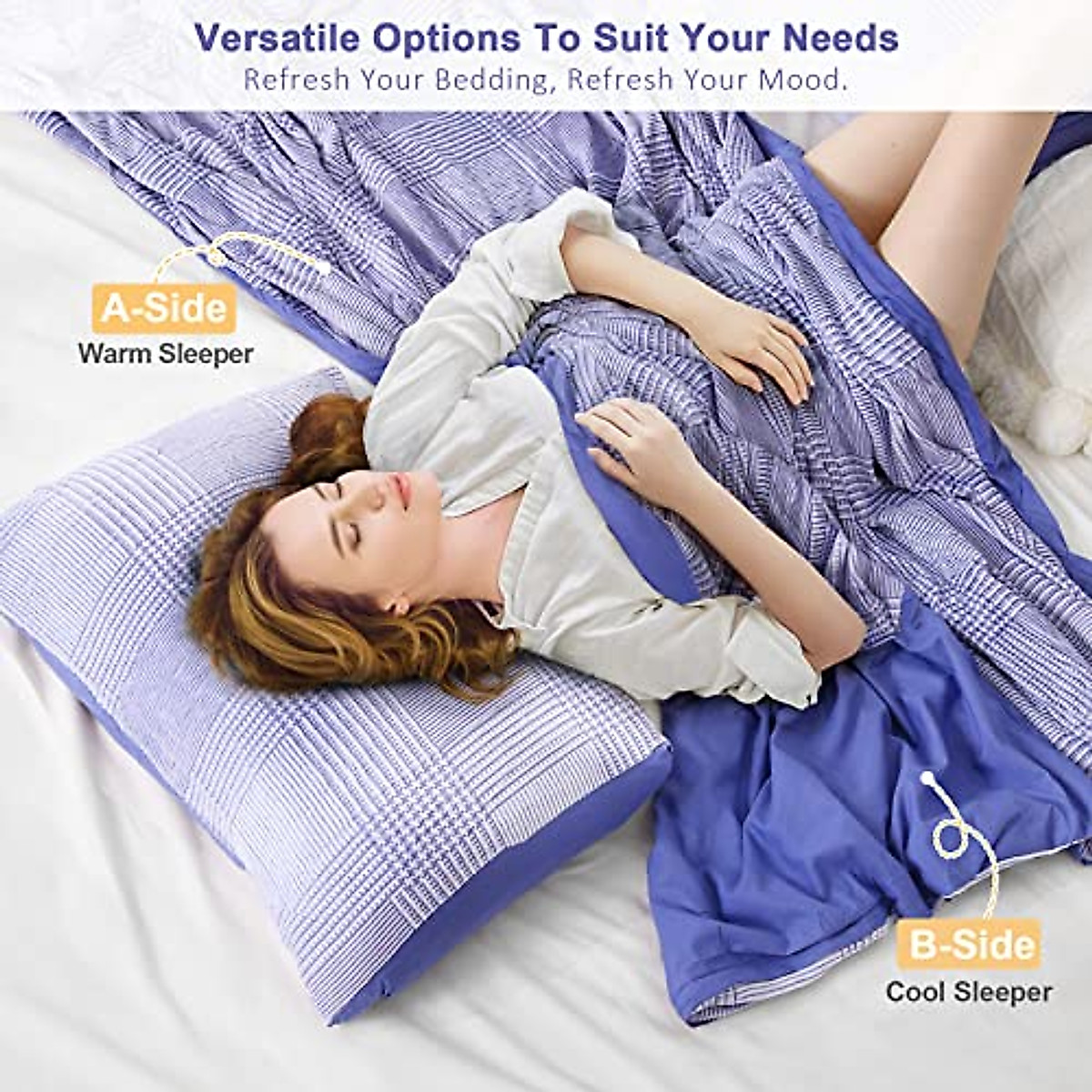 BedsPick Velvet Duvet Cover Set Full Size 3 Pieces, Navy Blue Soft Reversible Comforter Cover Sets, Plaid Striped Duvet Cover, 1 Duvet Cover 80x90 inches and 2 Pillow Sham