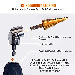 CIGOTU Impact Grade Power Hand Tools Driver Sockets Adapter Extension Set, 3Pcs 1/4 3/8 1/2" Hex Shank Drill Nut Driver Bit Set + 105 Degree Right Angle Driver Extension Screwdriver Drill Attachment