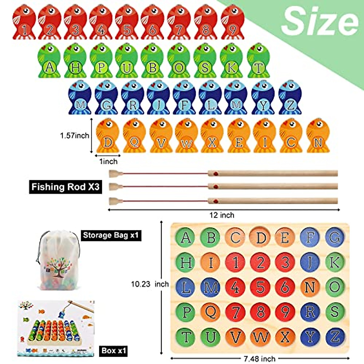 Toddler Learning Educational Toys for 2 3 4 5 Year Old Boys Girls Wooden Magnetic Fishing Kids Toys Games Letters ABC Numbers Alphabet Puzzle Montessori Toys for Ages 2+ STEM Preschool Education Gifts