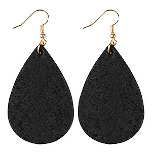 GELVTIC Leather Earrings Dangle Drop for Women, Teardrop Earrings Lightweight, Gift for Her (Black)