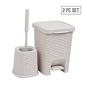 Mind Reader Basket Collection, Square Wastepaper Pedal Basket and Toilet Brush Set, Premium Wicker Design, 2 Piece Set, Bin is 7.75"L x 7.75"W x 11.25"H, Brush is 13"H, 7.75"L x 7.75"W x 11"H, Ivory