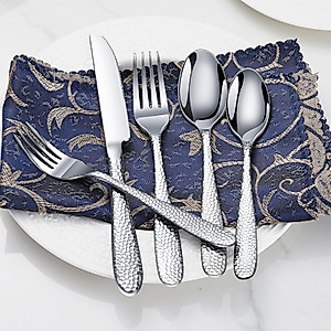 20-Piece Silverware Set, Hammered Stainless Steel Flatware Set, Heavy Duty Cutlery Set Service for 4, Mirror Polished, Smooth Edges, Utensil Set for Home and Restaurant, Dishwasher Safe