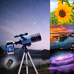 ToyerBee Telescope, 70mm telescopes for Adults Astronomy & Kids & Beginners, 300mm Portable Refractor Travel Telescope (15X-150X) with A Smartphone Adapter& A Wireless Remote, Astronomy Gifts for Kids