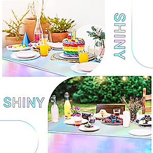 4 Pack Iridescence Plastic Tablecloths Shiny Disposable Laser Table Covers 54" x 108" Sequin Holographic Foil Tablecloths for Birthday, Wedding, Party, Picnic, Buffet, Christmas Decorations