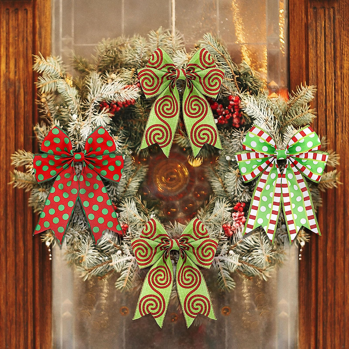 3 Rolls Christmas Wired Ribbon 30 Yard Red and Lime Green Christmas Wrapping Ribbon 2.56 in Wide Polka Dot Swirl Fabric Ribbons Xmas Decorative Ribbons for DIY Crafts Tree Ornaments