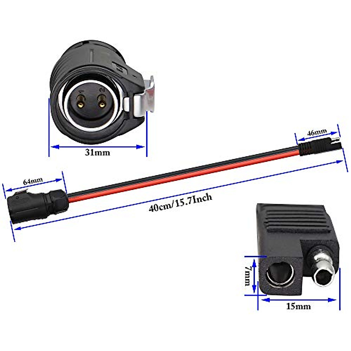 zdyCGTime 2 Pin Power Industrial Circular Connector to SAE Cable for Solar Panel Suitcase and Grand Design, Fit for Furrion, Forrest River RV Solar Panel Suitcase, Grand Design RV's Industry（10AWG）