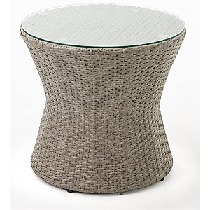 Displays2go Synthetic Wicker Outdoor Furniture Set, Three Piece, Weather-Resistant, Stackable - Taupe (FDOUTDOOR1)