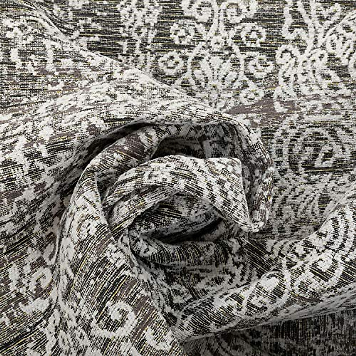 Well Woven Antu Black Vintage Distressed Damask Area Rug (5'3" x 7'3")