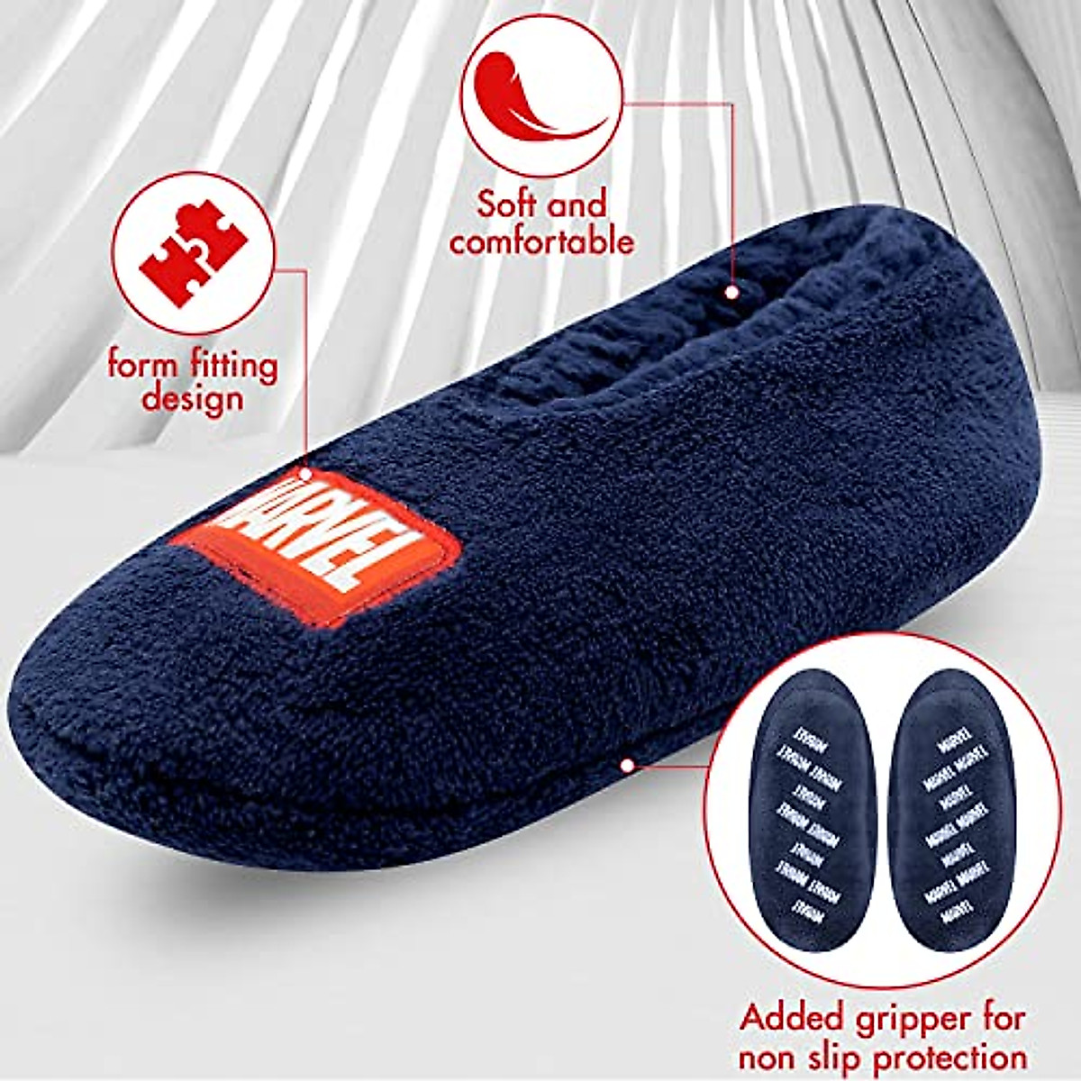 Marvel Socks and House Slippers, Captain America Fuzzy Baba House Slipper Socks for Kids, Grippers, 2-Pack Kids Fuzzy Socks