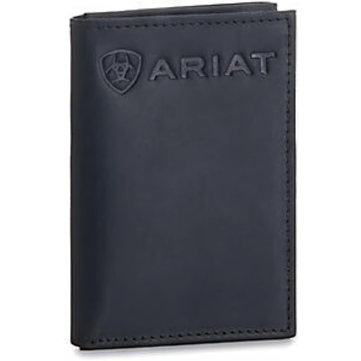ARIAT Men's Trifold Wallet with Embossed Logo, Genuine Leather, Black