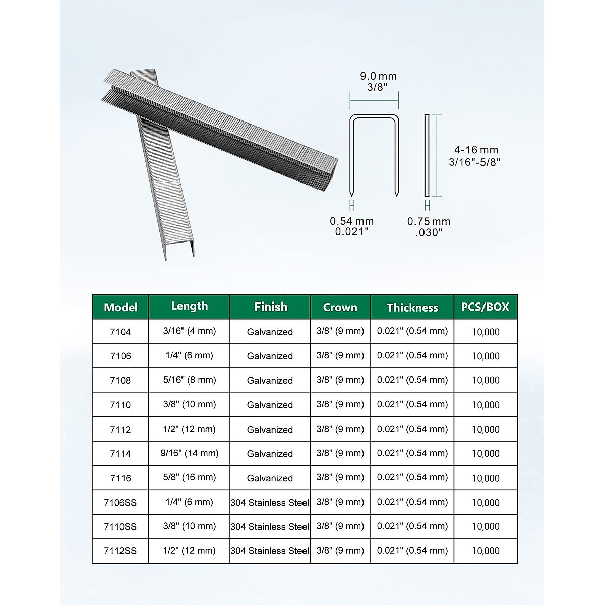 meite 22 Gauge 3/8-inch Crown 304 Stainless Steel Staples with 1/4-inch Length for Upholstery Staplers 10,020 per Box (1 Box)