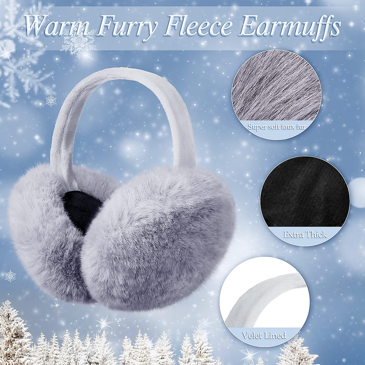 Geyoga Ear Muffs 4 Pieces Faux Fur Warm Ear Covers Foldable Winter Furry Women Ear Muffs Women's Ear Warmers (Black, Gray, Leather Pink, White)