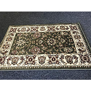 Traditional Oval Doorway Mat Persian 330,000 Point Area Rug Green Burgundy Beige Design 601 (2 Feet X 3 Feet)