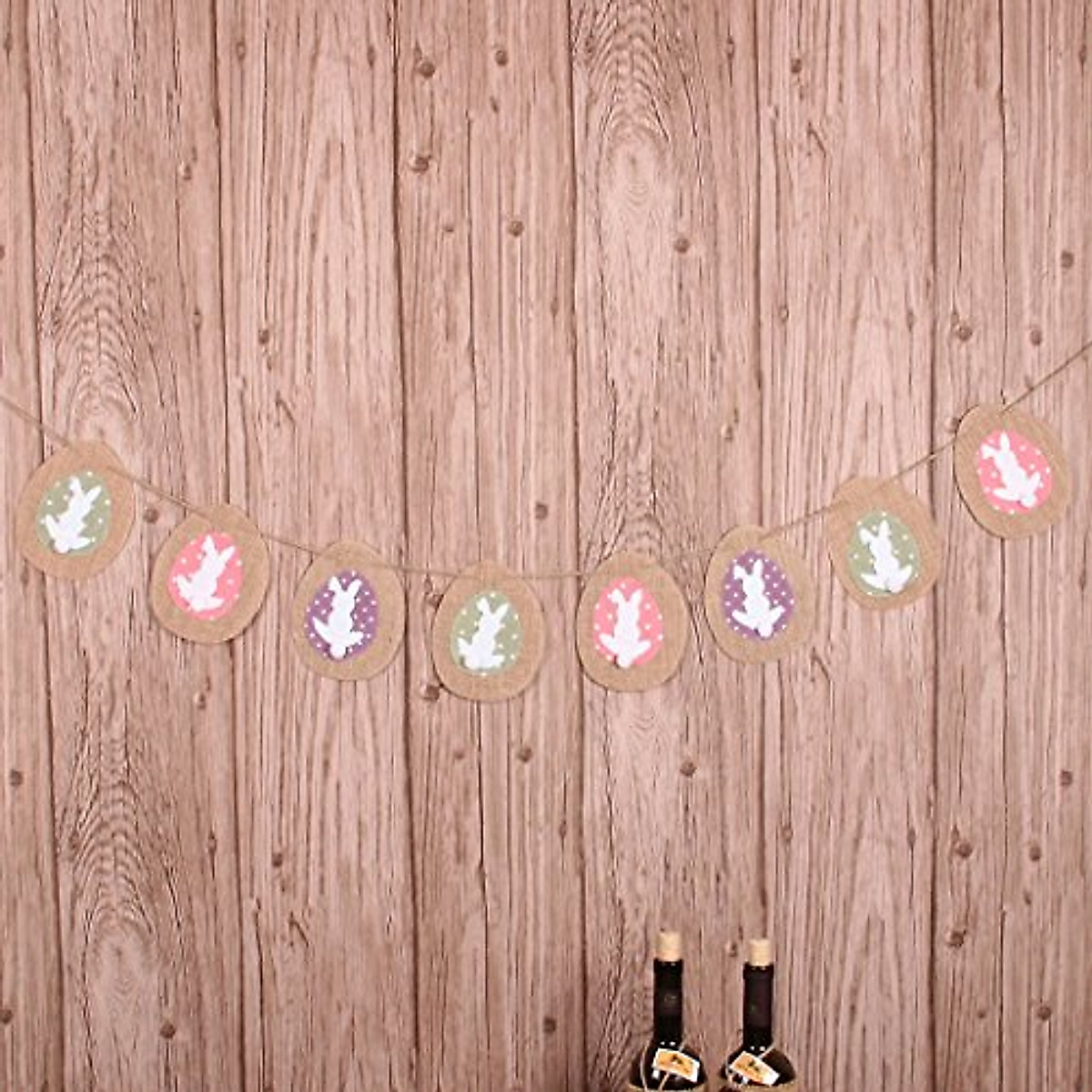 Faylapa Bunny Burlap Banner Flags Bunting for Easter Party Favors Decoration Spring Photo Prop