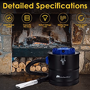MYFIREPLACEDIRECT 1200W Ash Vacuum 5 Gallon Ash Vacuum Cleaner Collector Bucket with Blow Function for Pellet Stoves, Wood Stoves, Fireplaces, BBQ Grills, Fire Pits