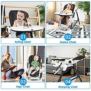 INFANS High Chair with One-Hand Removable Tray, 4 Lockable Wheels & Large Storage Basket - Multi-Adjustable Height, Recline & Footrest, Removable Cushion, Foldable for Baby, Infant& Toddler, Grey