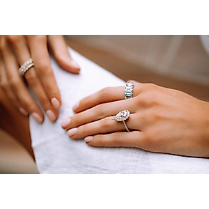 Prachi Jewel 3.5 CT Pear Cut Moissanite Engagement Ring Solitaire Wedding Bridal Ring Anniversary Promise Gifts Ring for Women Halo Silver Moissanite Diamond Ring