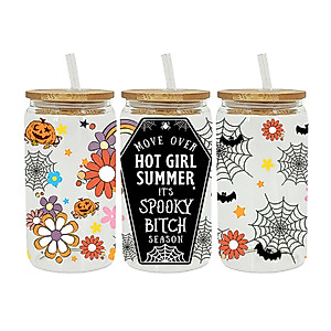 3D UV DTF Cup Wrap Transfer Stickers Halloween Pumpkin Ghost Waterproof Rub on Transfers for 16OZ Libbey Glass Cups （Pack of 6）