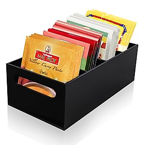 Acrylic Seasoning Organizers with 4 Slots, Tea Bag & Snack Packet Storage Bin, Coffee & Gravy Packet Condiment Organizer for Kitchen & Pantry Cabinet