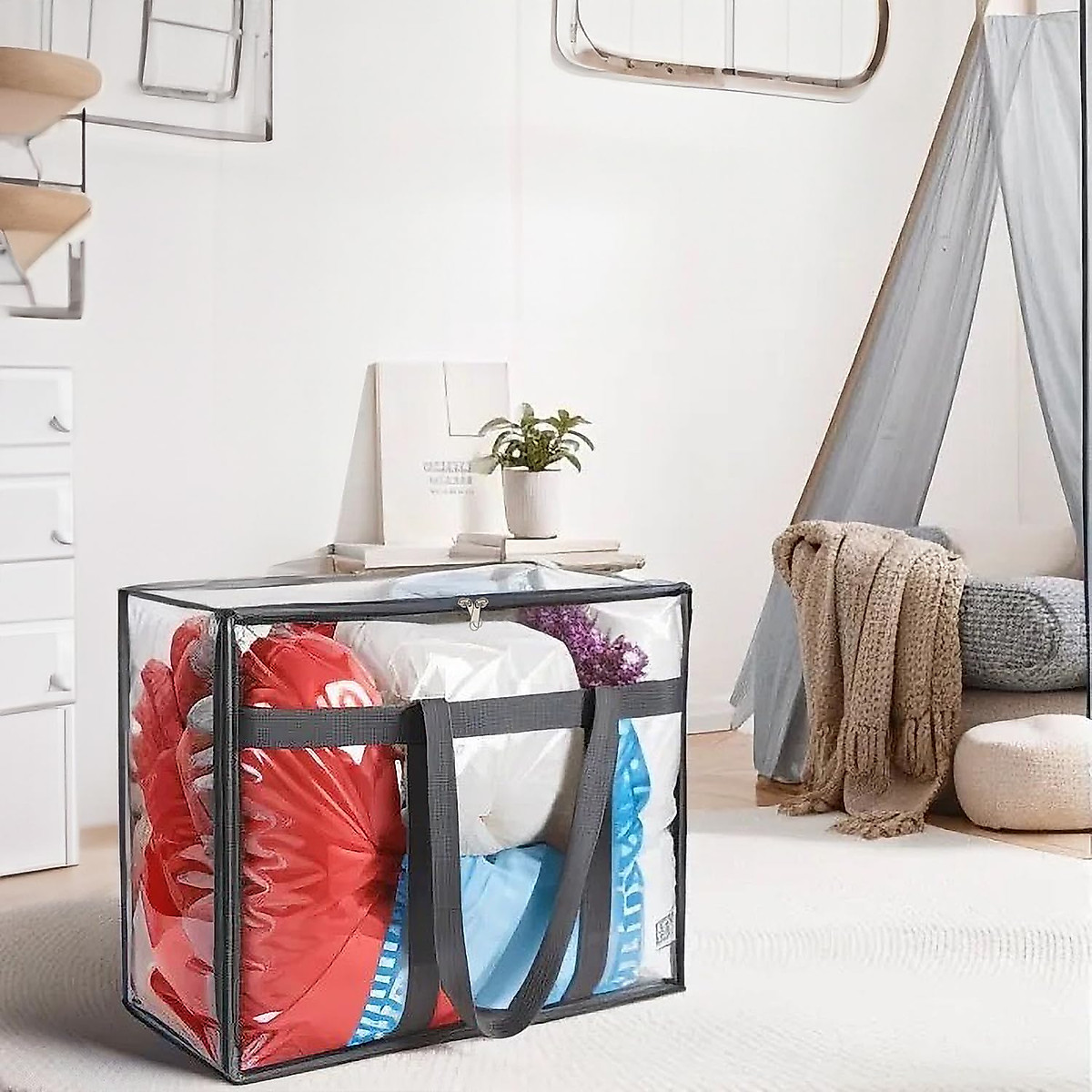 Mr Hsiung & Mrs 3 PACK Clear Clothes Storage Bags with Sturdy Zippers and Reinforced Handle Plastic Moving Totes for Comforters, Blankets, Linen, Bedding, Duvet, Pillows, Sweaters, Quilts